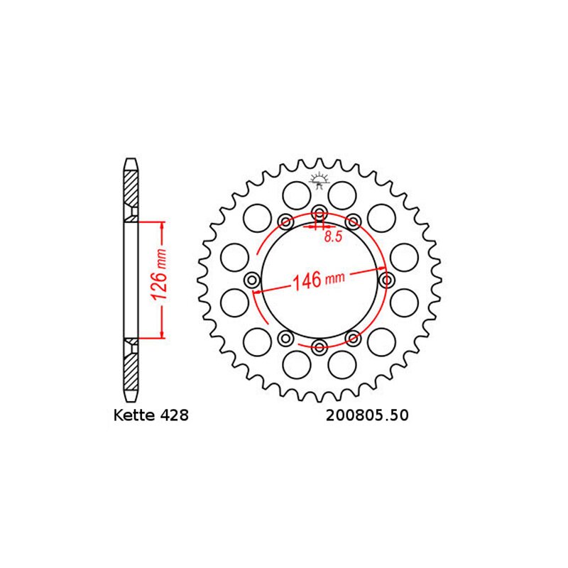 Kettenrad Stahl Teilung 428 Und 50 Zähnen Jtr805 50
